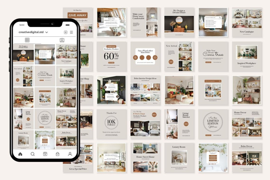 Boho Decor Canva Templates Boho Decor IG Templates Boho - Etsy