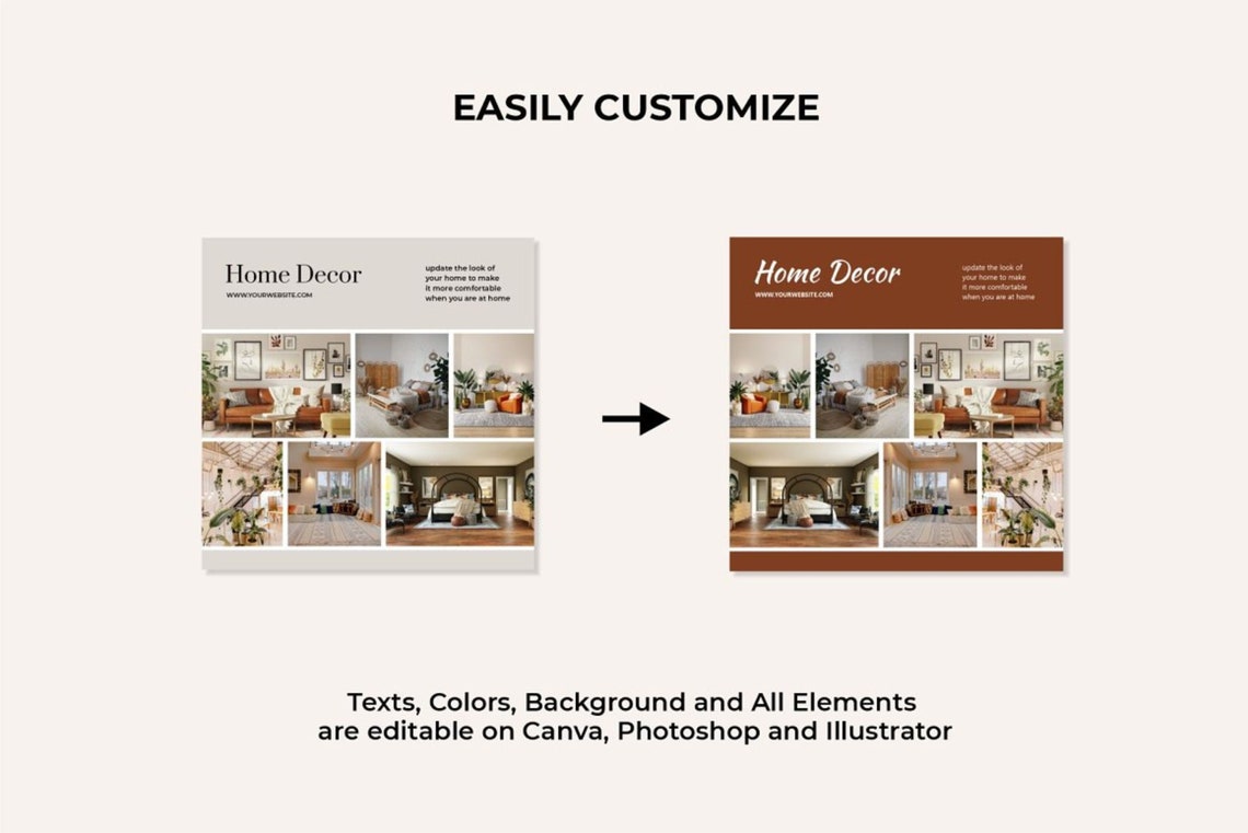 Boho Decor Canva Templates Boho Decor IG Templates Boho - Etsy