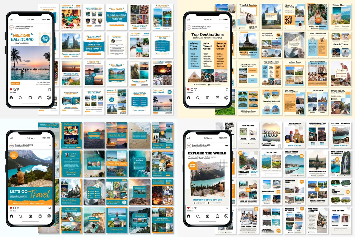 Travel Instagram Templates for Canva | Social Media Branding - Etsy