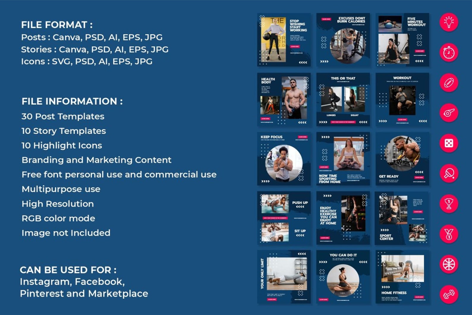 Fitness Canva Templates Fitness IG Templates Fitness Feed - Etsy