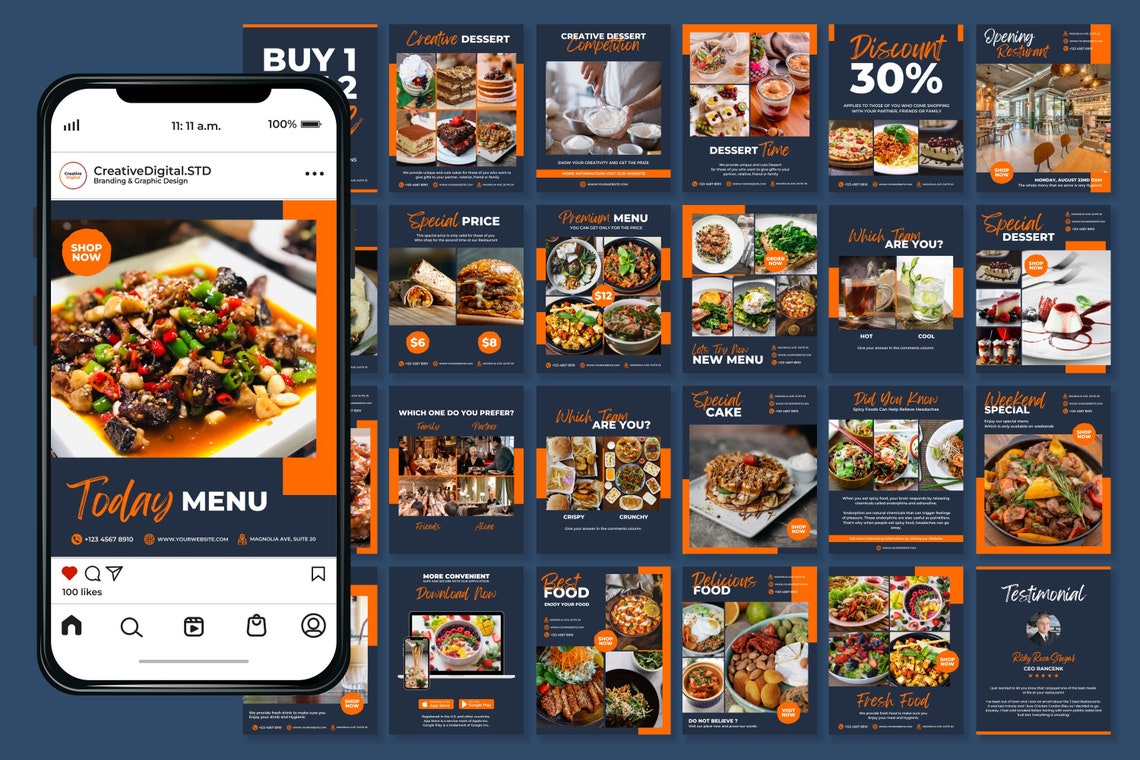 Restaurant Instagram Templates for Canva Restaurant Social Media Posts ...