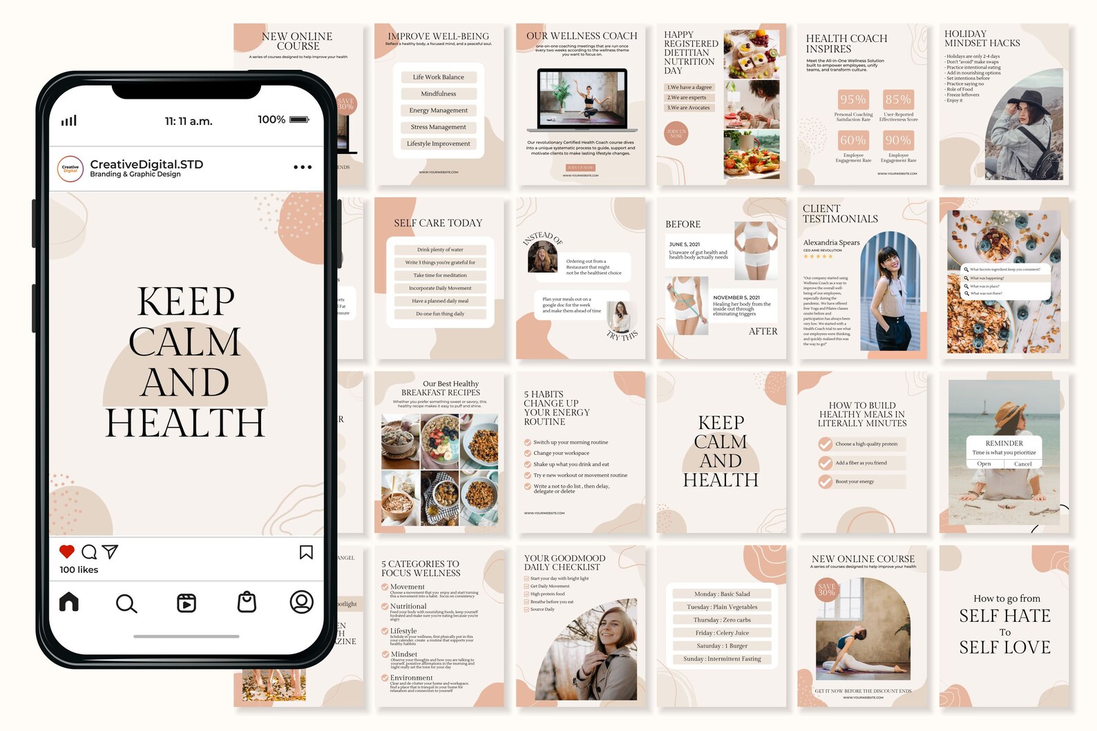 Wellness Health Social Media Templates for Canva Wellness Health IG ...