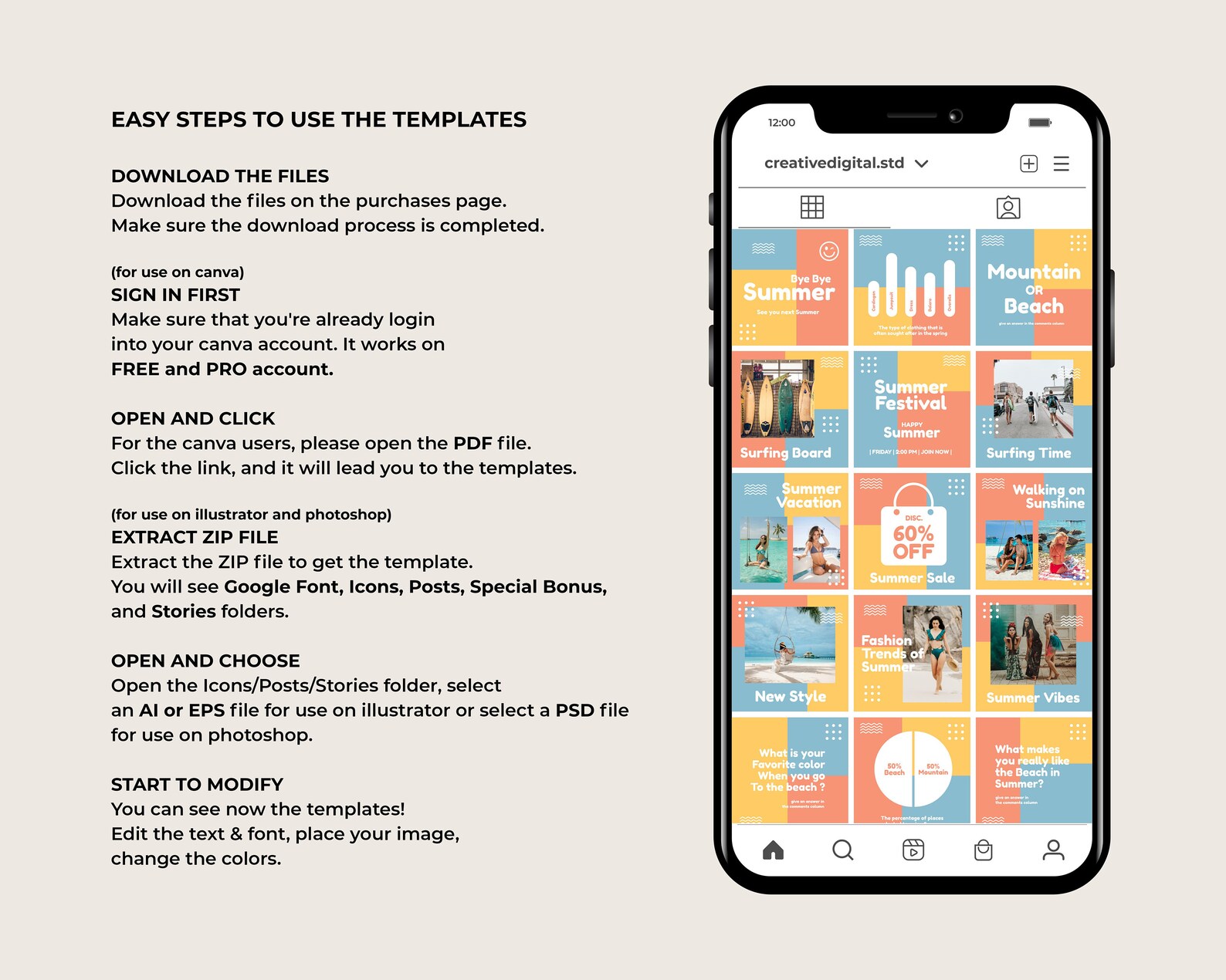 Summer IG Templates for Canva Summer IG Posts Summer IG - Etsy