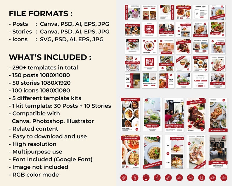 Restaurant Canva Templates Restaurant Instagram Templates - Etsy