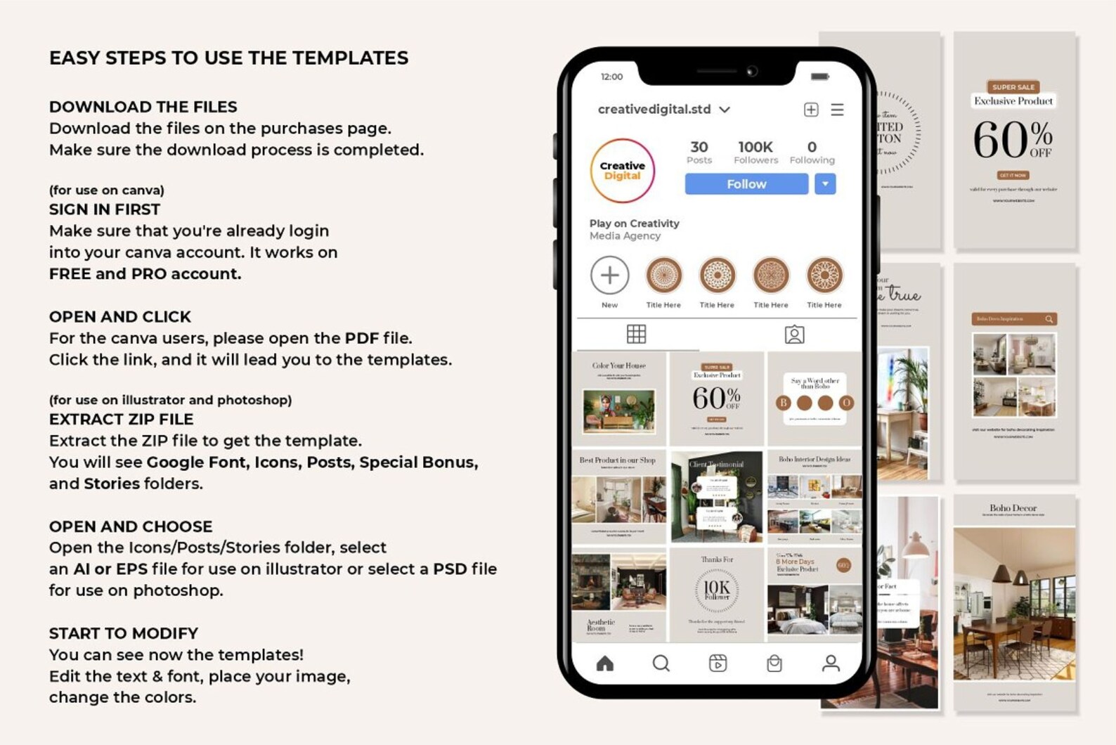 Boho Decor Canva Templates Boho Decor IG Templates Boho - Etsy