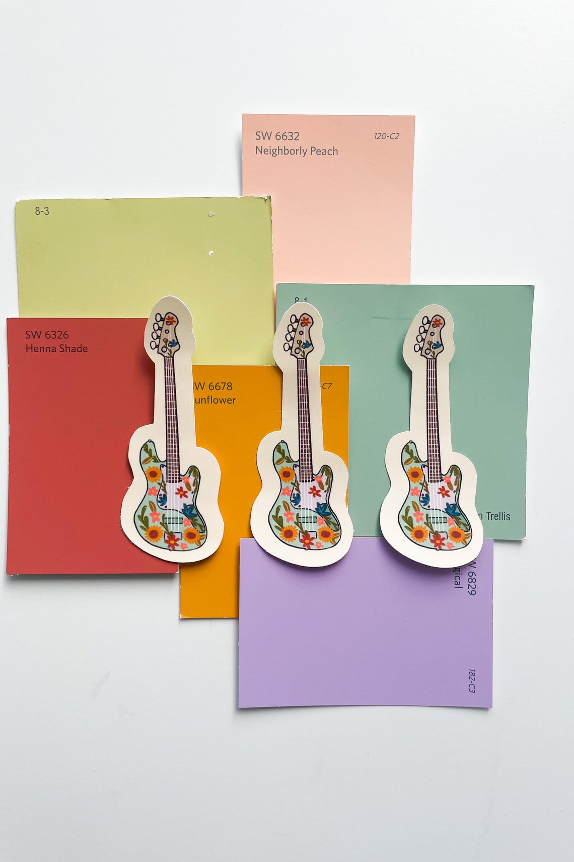 Bass Guitar Floral Sticker/aesthetic Stickers/floral Stickers ...