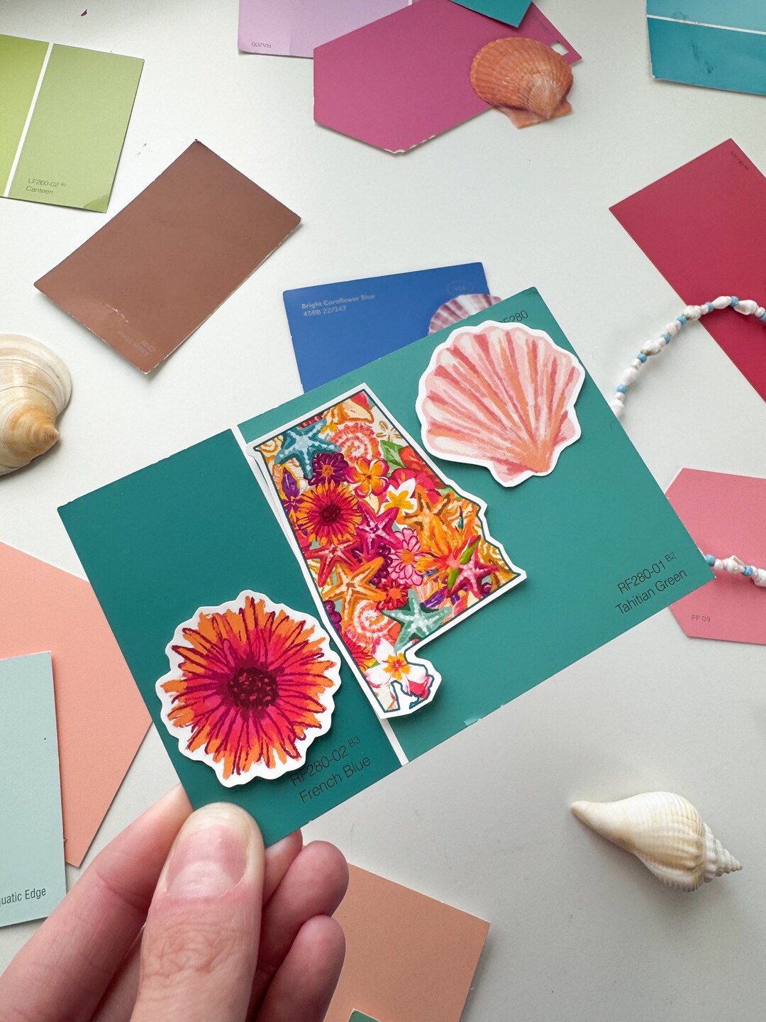 Alabama Shell and Flower Sticker Pack of Three/floral Stickers/summer ...