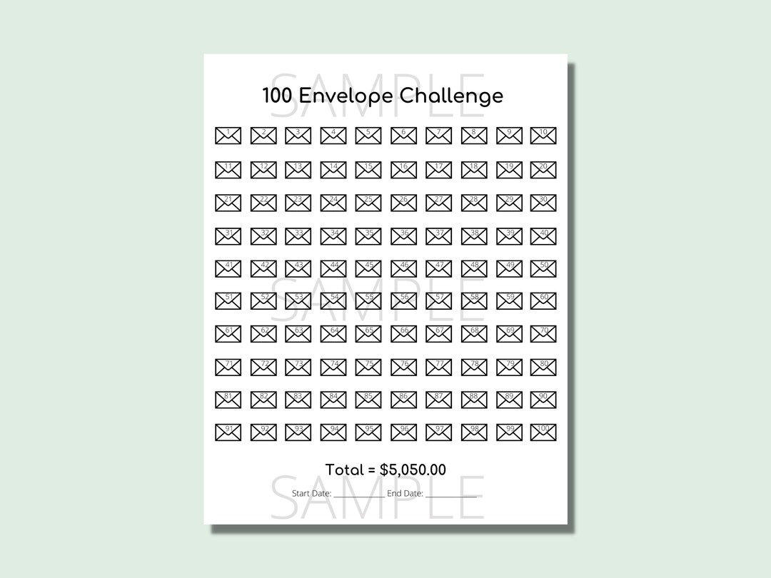 100 Envelope Challenge Printable - Etsy