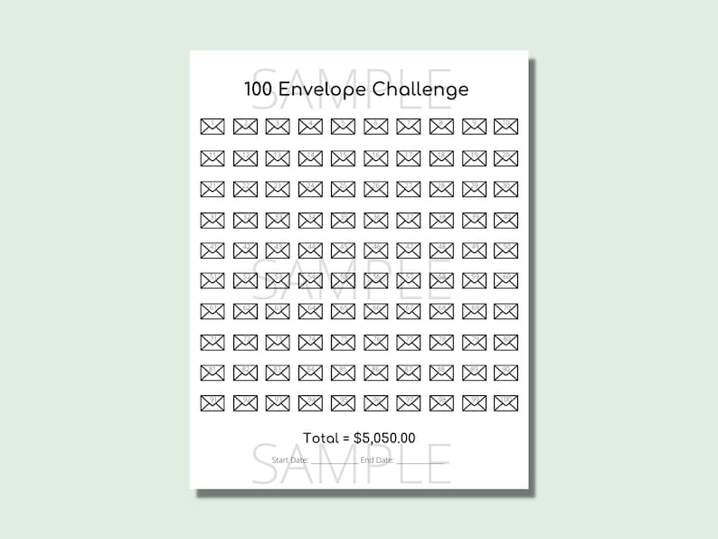 100 Envelope Challenge Printable - Etsy