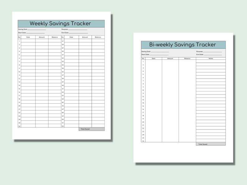 Weekly & Bi-weekly Savings Tracker, Financial Planner, Savings Planner ...