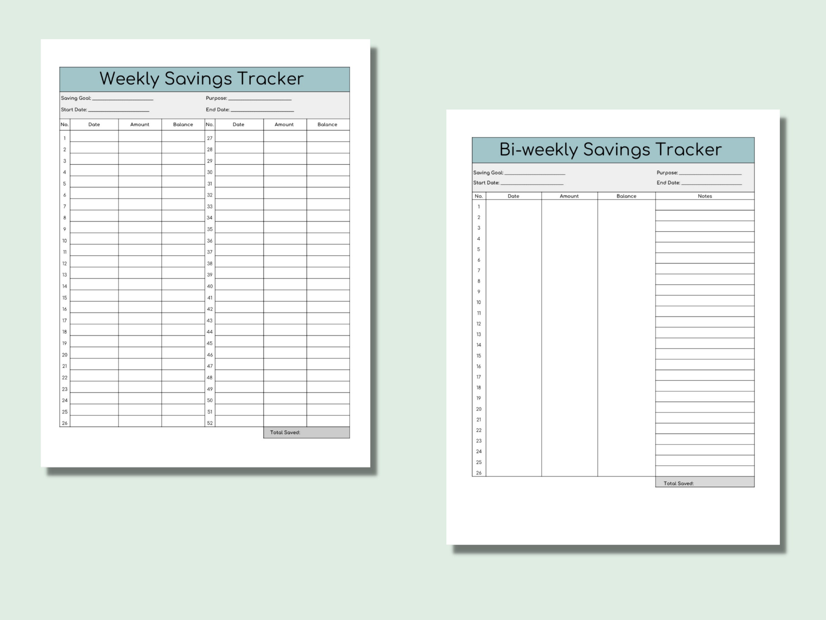 Weekly & Bi-weekly Savings Tracker, Financial Planner, Savings Planner ...