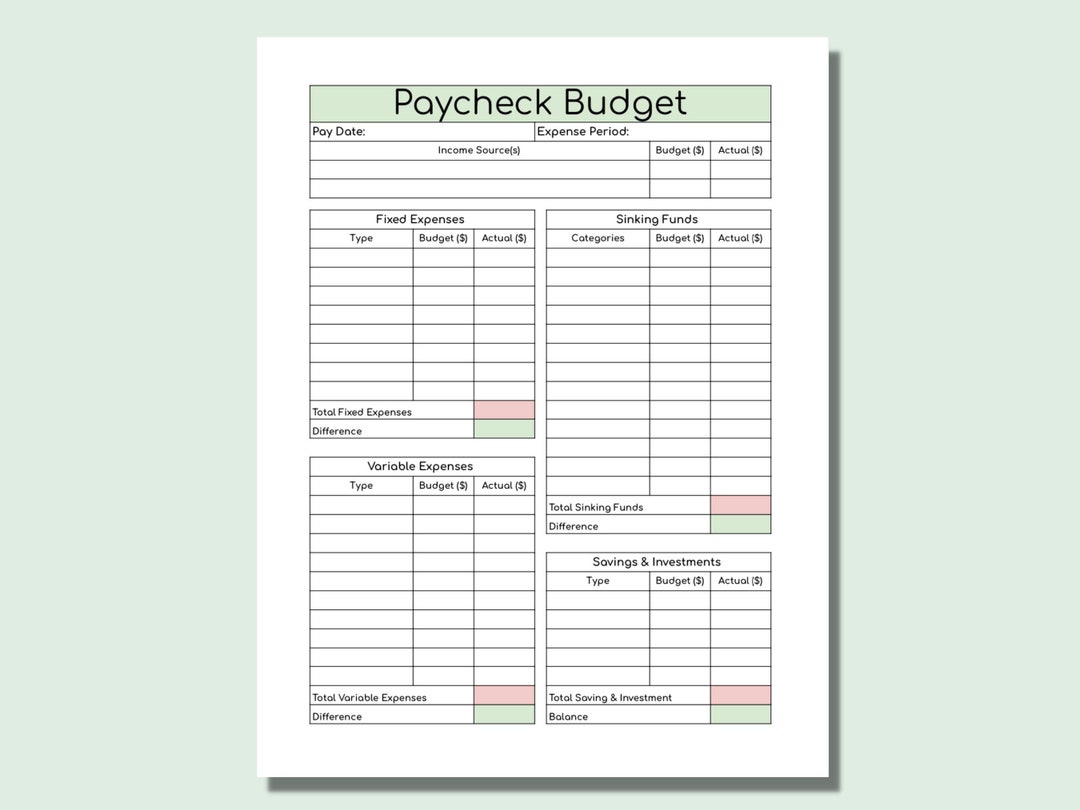 Paycheck Budget Worksheet Template, Zero Based Budget Worksheet ...