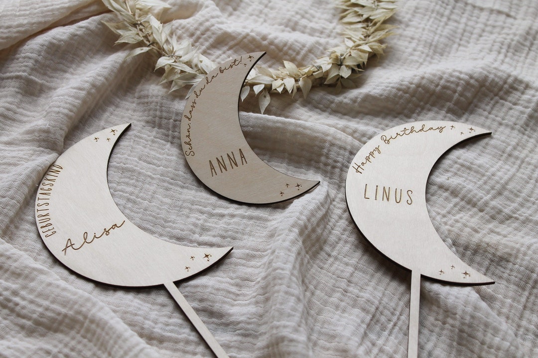 Cake Topper Personalized Moon Cake Topper, Personalized Wooden Sign ...