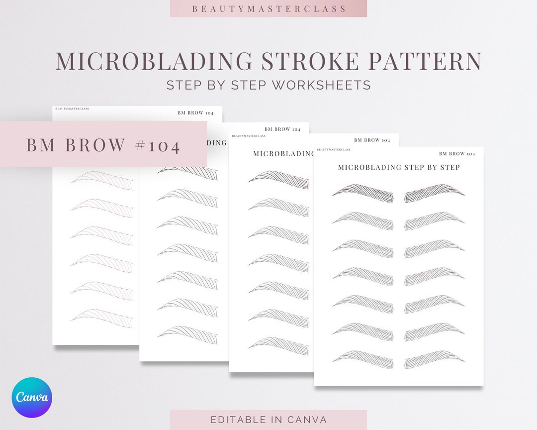 Bmbrow#104 Microblading Stroke Pattern Step by Step Practice Worksheets | Editable SPMU Brow ...
