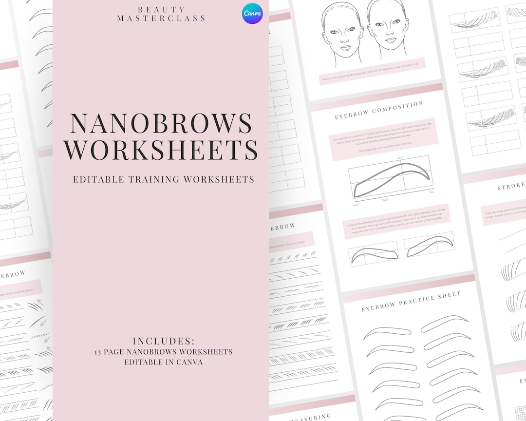 Nanobrows Training Worksheets | Eyebrow Mapping and Stroke Pattern ...