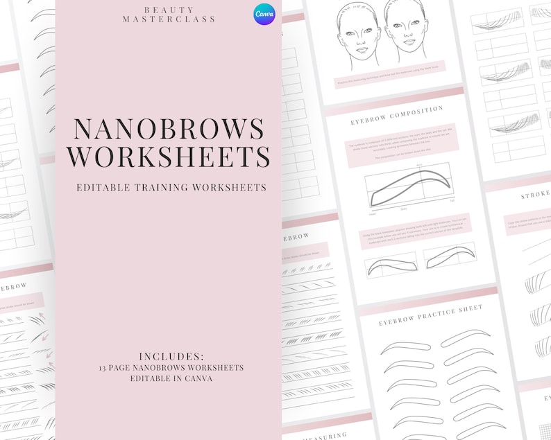 Nanobrows Training Worksheets | Eyebrow Mapping and Stroke Pattern ...