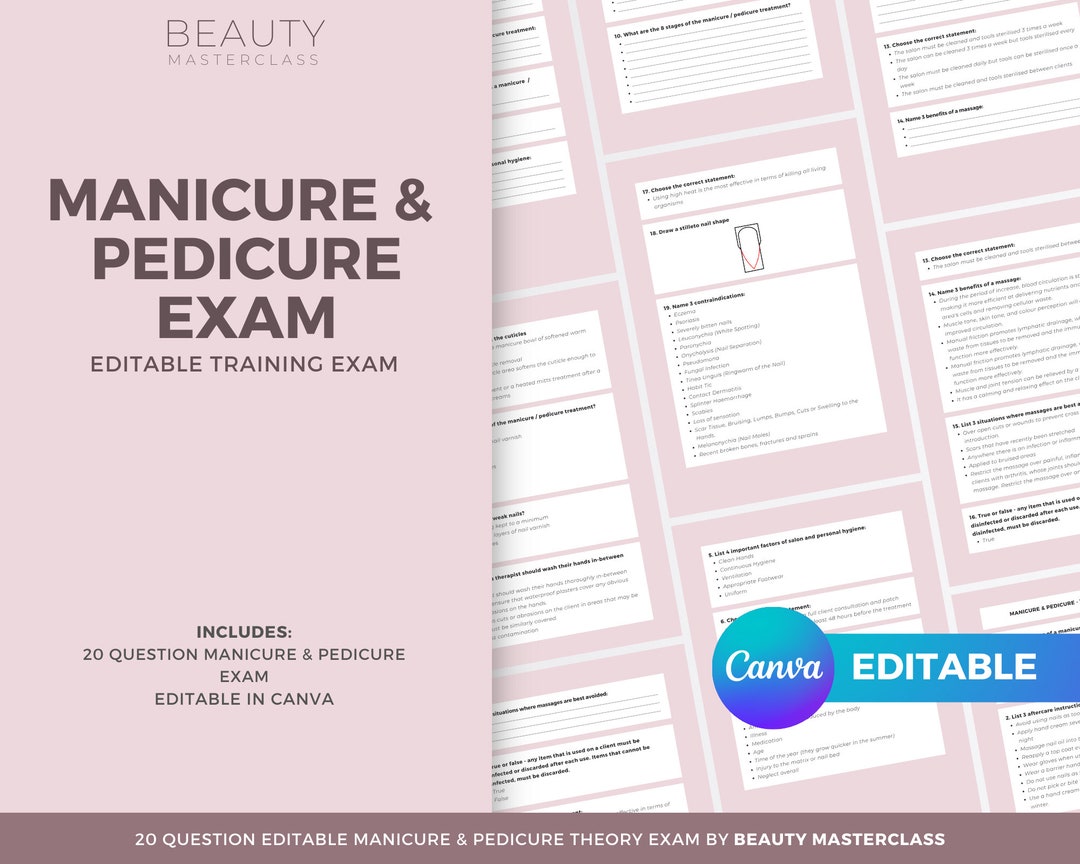 Manicure & Pedicure Theory Exam for Certification With Answers - Etsy