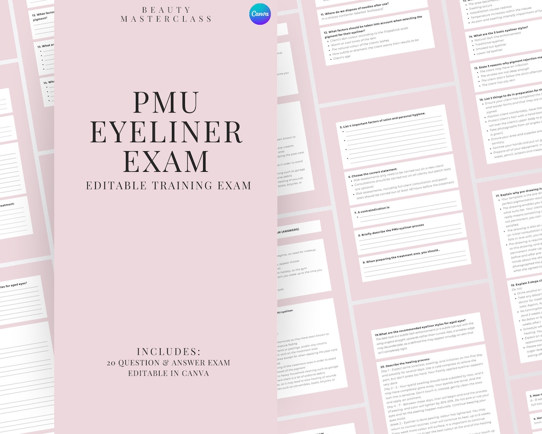 PMU Eyeliner Theory Exam SPMU Eyeliner Exam 20 Questions and Answers ...