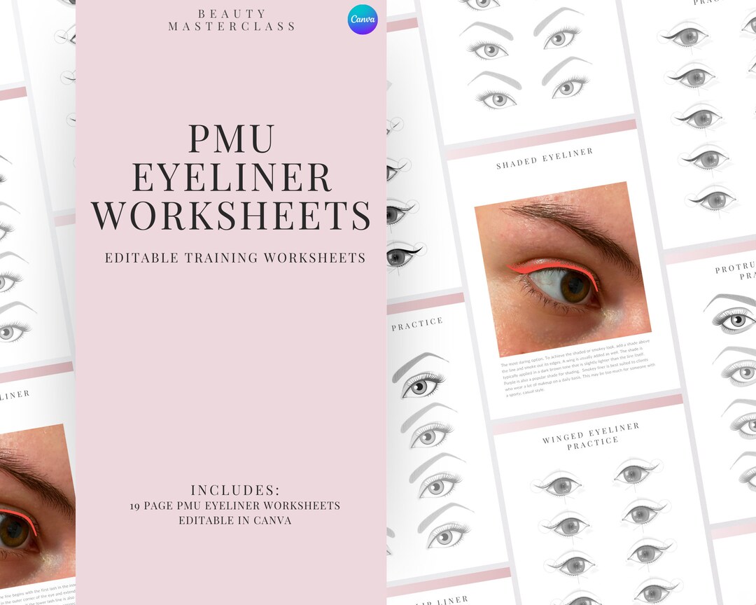 PMU Eyeliner Training Worksheets | Editable Worksheets for Trainers and ...