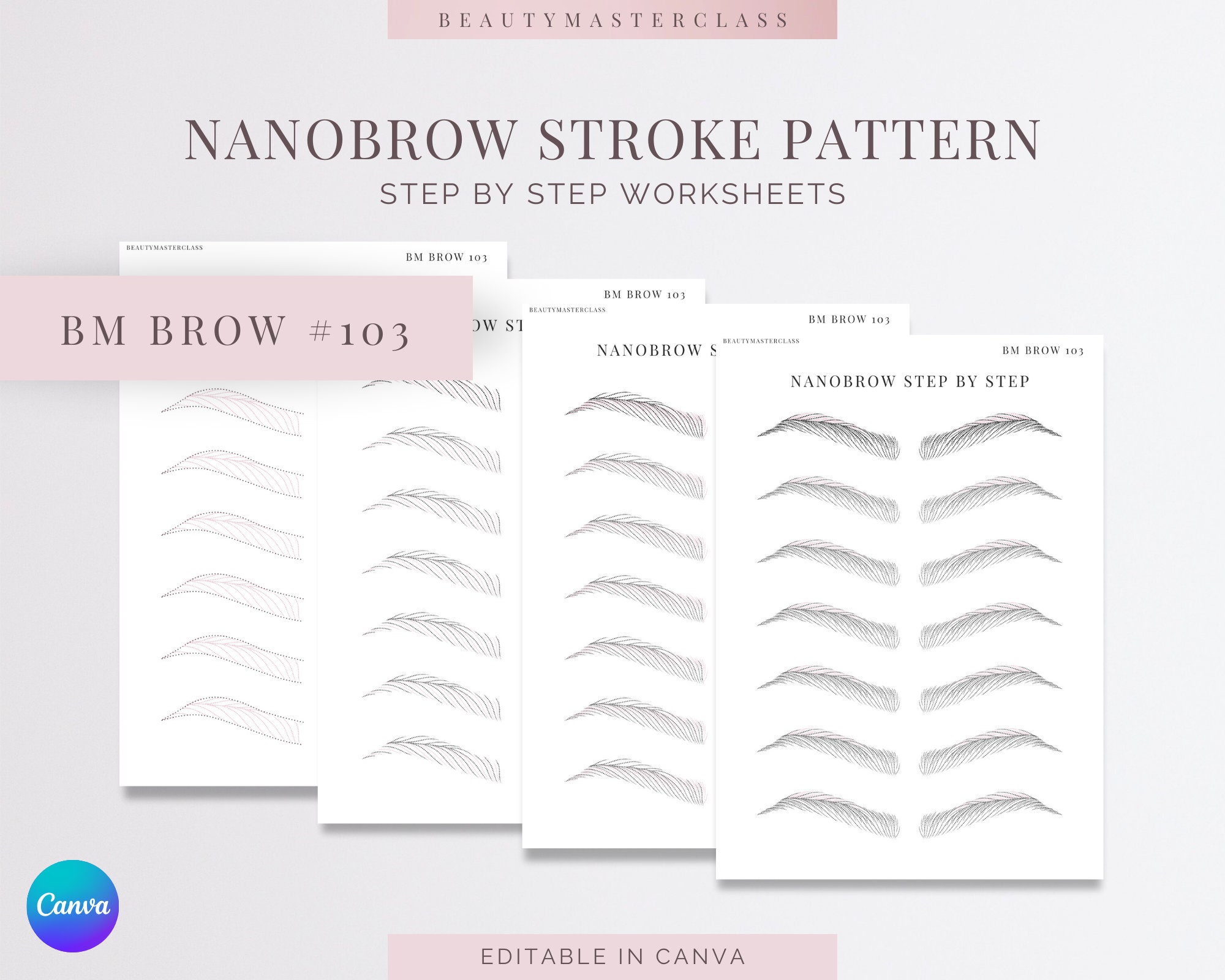 Bmbrow#103 Nanobrow Stroke Pattern Step by Step Practice Worksheets | Editable SPMU Brow ...