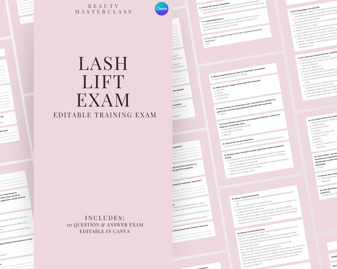 Eyelash Lift Theory Exam for Lash Lift Certification 20 Questions Beginners, Students, Trainers ...