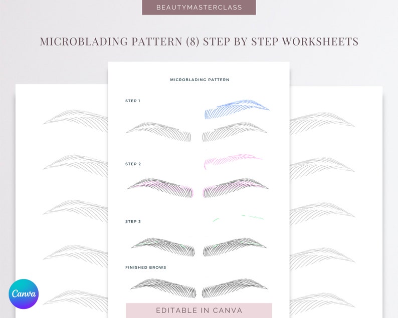 Microblading Pattern 8 Step by Step Worksheet and Practice Sheet ...