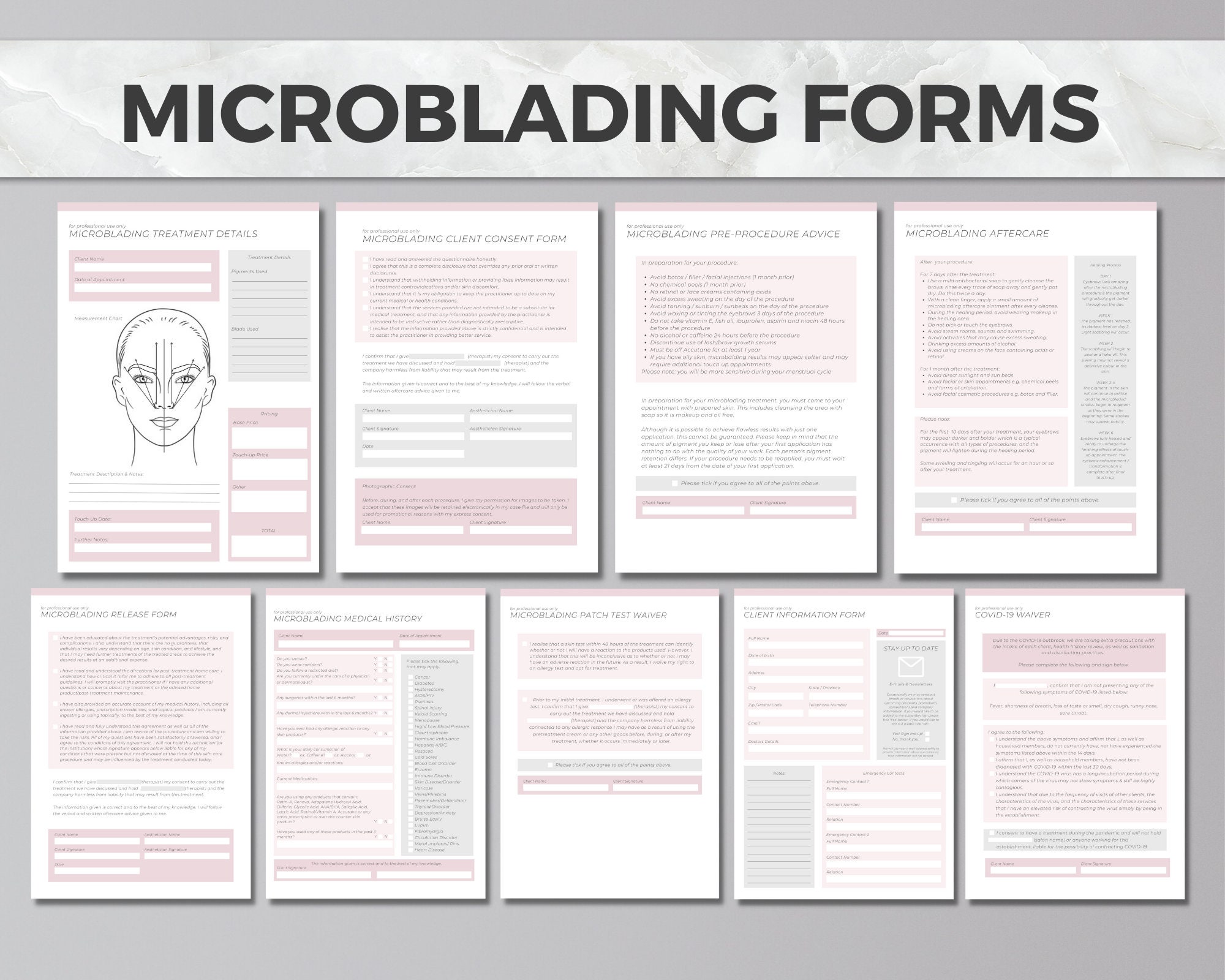 Microblading Forms Aftercare Waiver Medical History & More | Etsy
