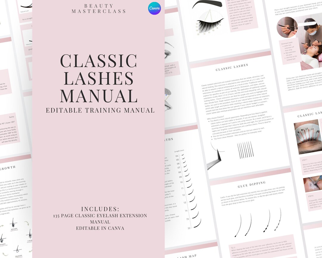 Classic Lash Extension Training Manual Editable Eyelash Guide for ...