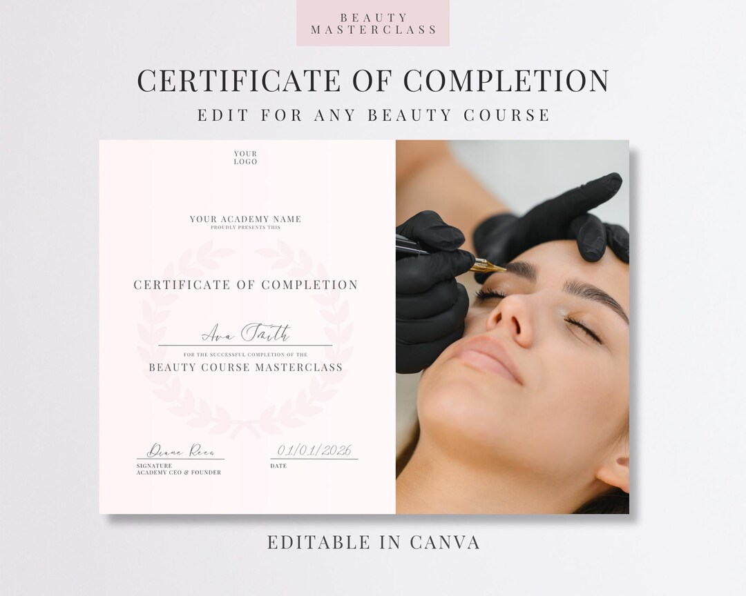 Editable Certificate of Completion Template | Canva Certificate for ...