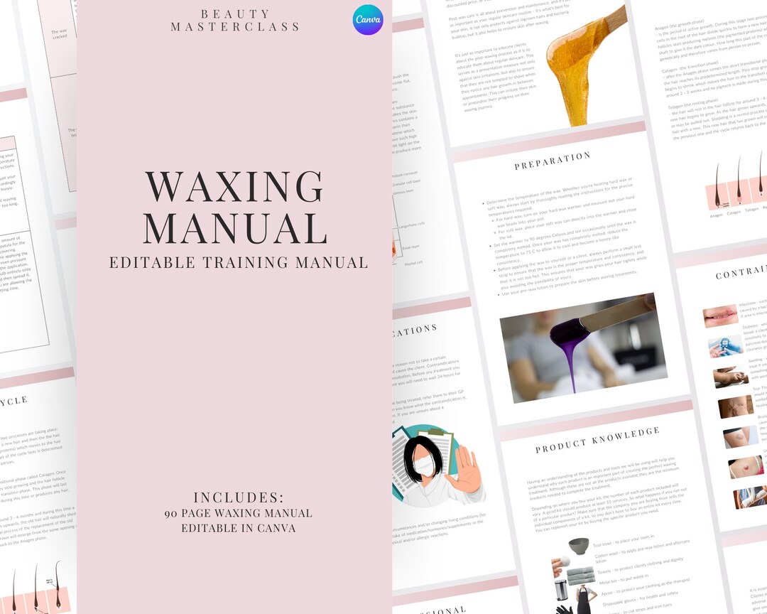 Waxing Training Manual Hard & Soft Wax Editable Course for Waxing ...
