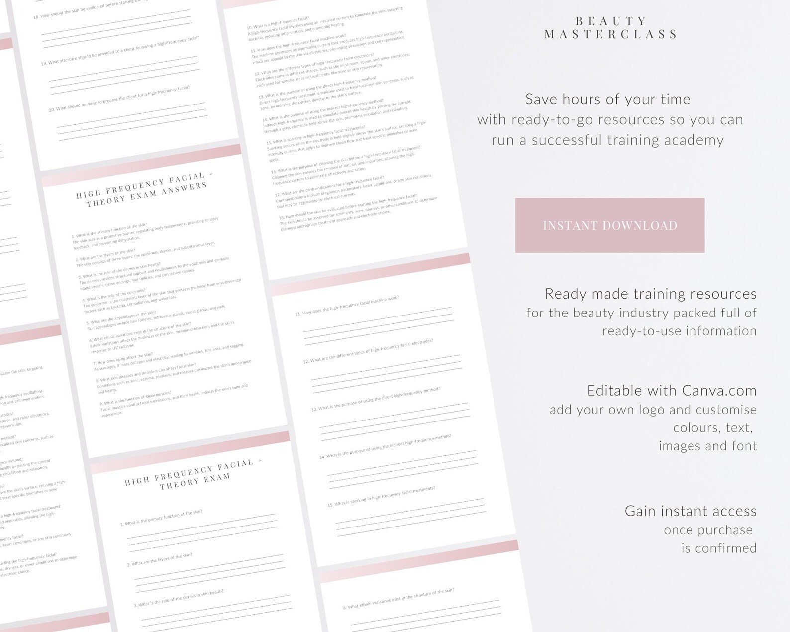 High Frequency Facial Exam for Certification - 20 Questions and Answers | Editable Beauty ...