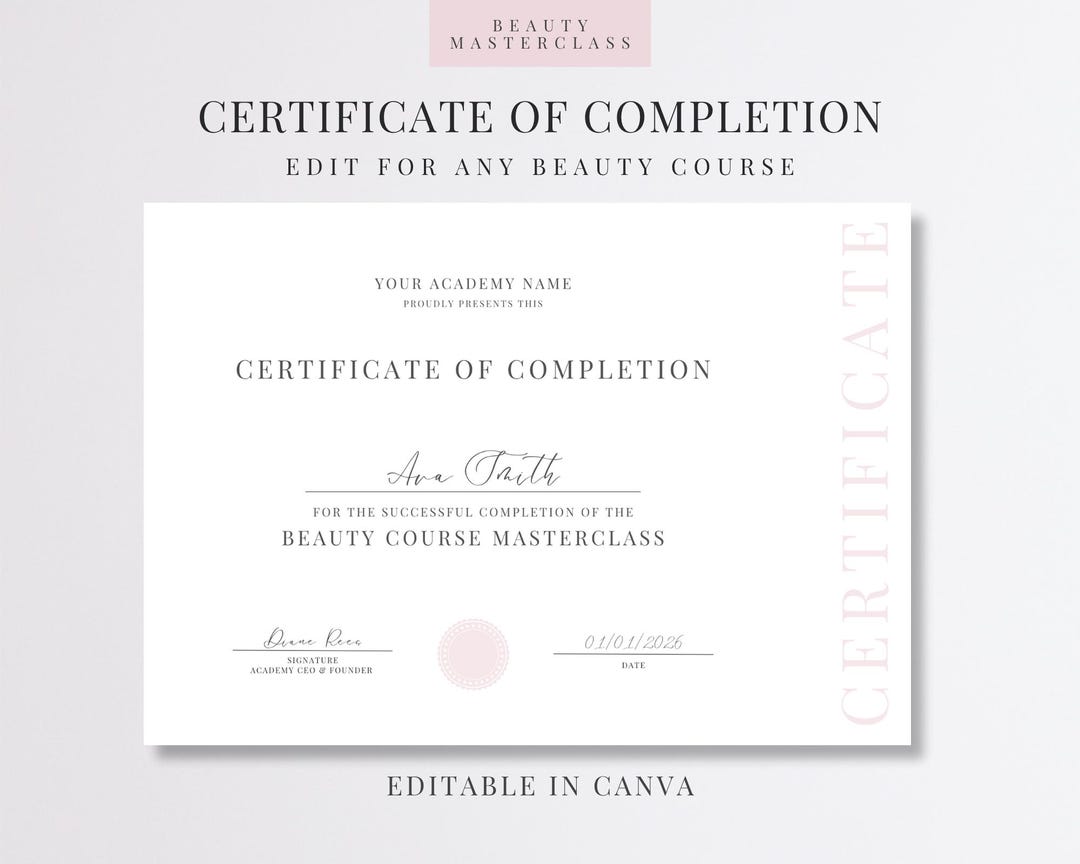 Editable Certificate of Completion Template | Canva Certificate for ...