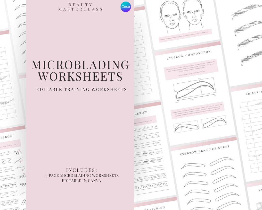 Microblading Training Worksheets | Eyebrow Mapping and Stroke Pattern ...