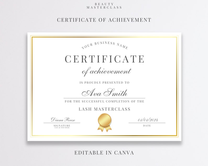Editable Certificate of Achievement Template for Any Beauty Course ...