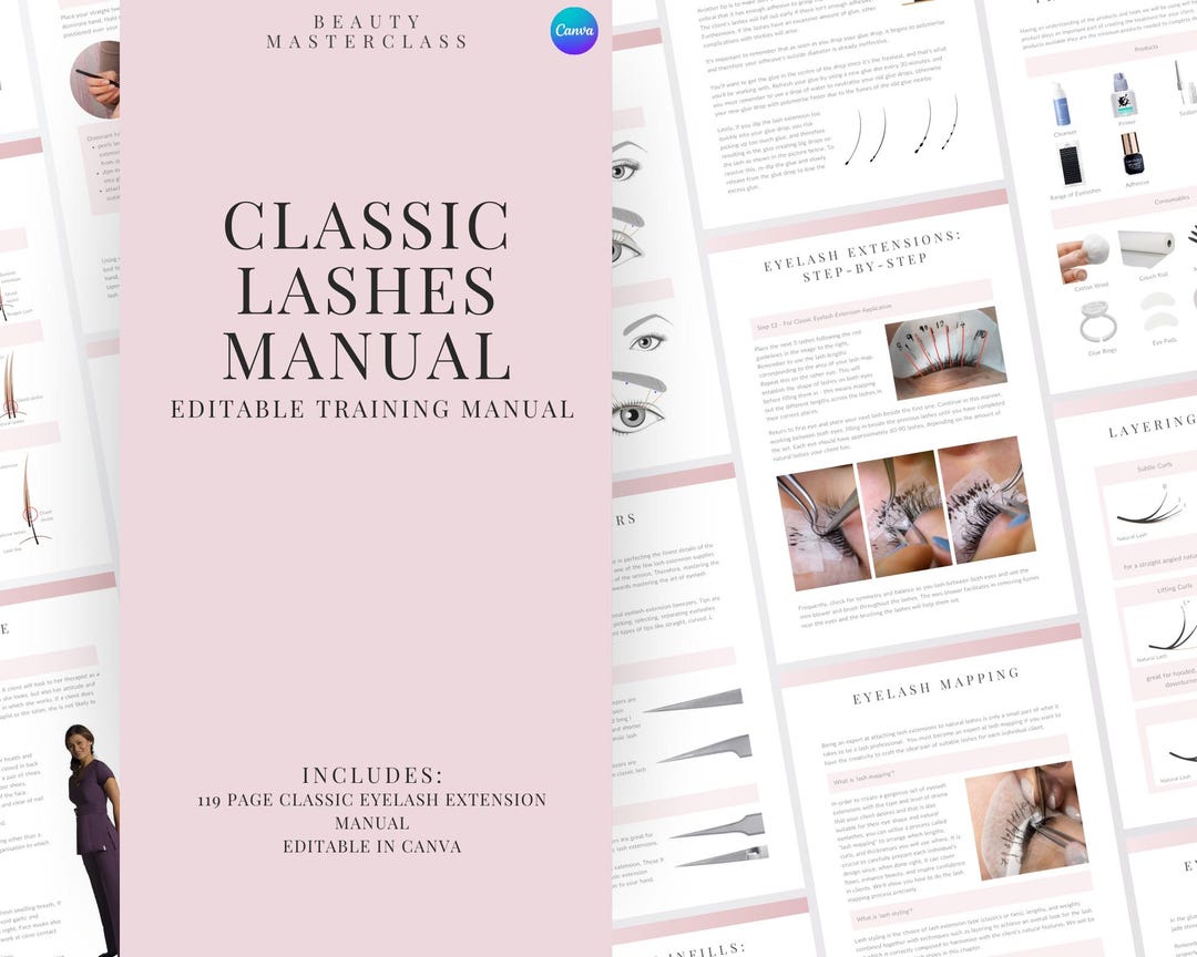 Classic Lash Extension Training Manual - Editable Eyelash Guide for ...