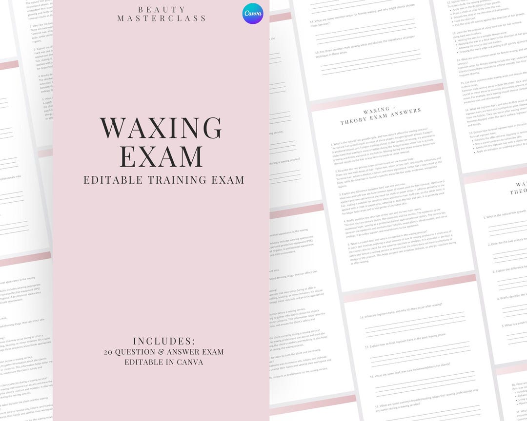 Waxing Exam for Certification - 20 Questions and Answers | Editable ...