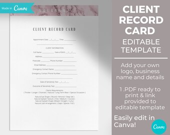 Editable Client Record Card - Etsy