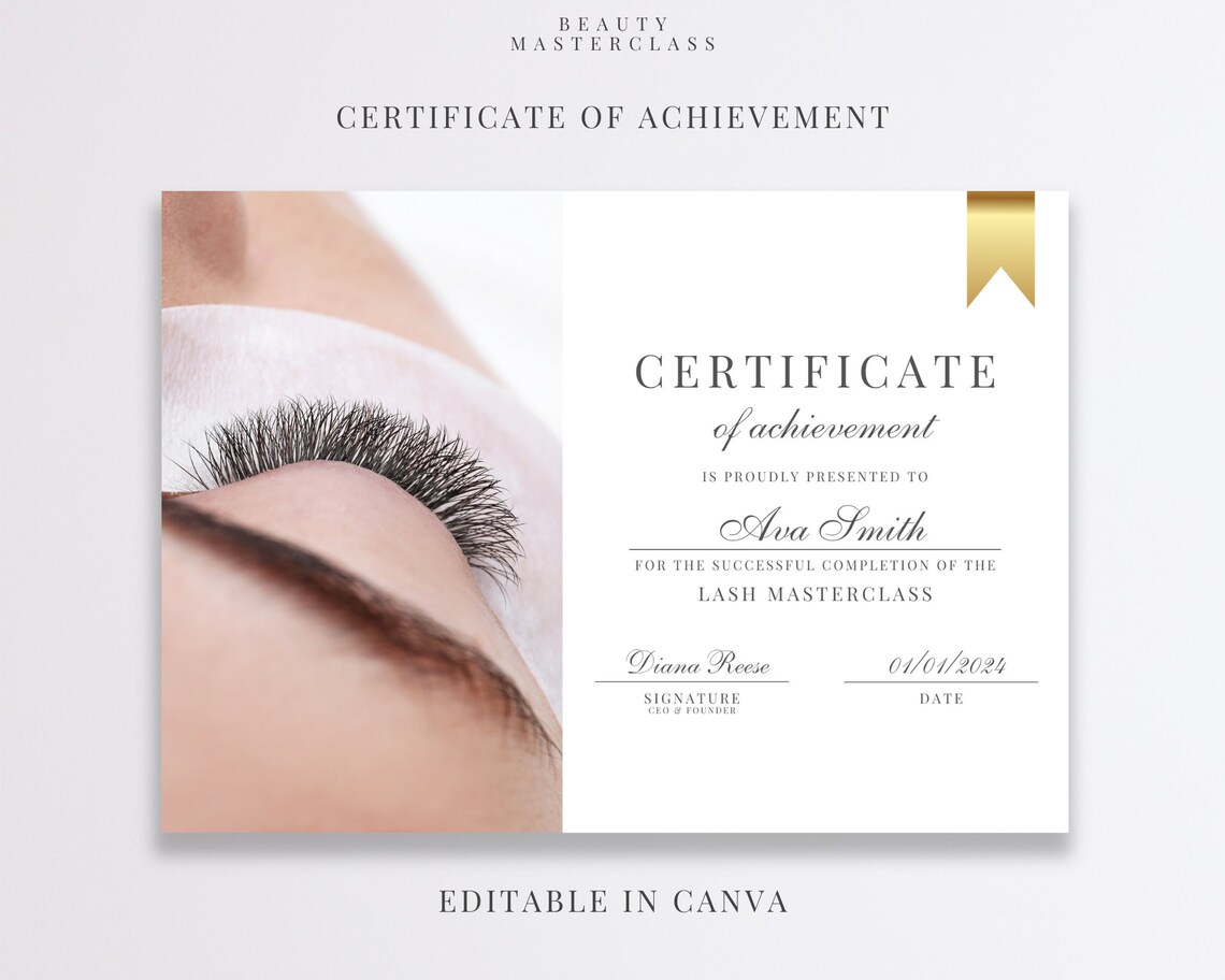 Editable Certificate of Achievement Template for Any Beauty Course ...