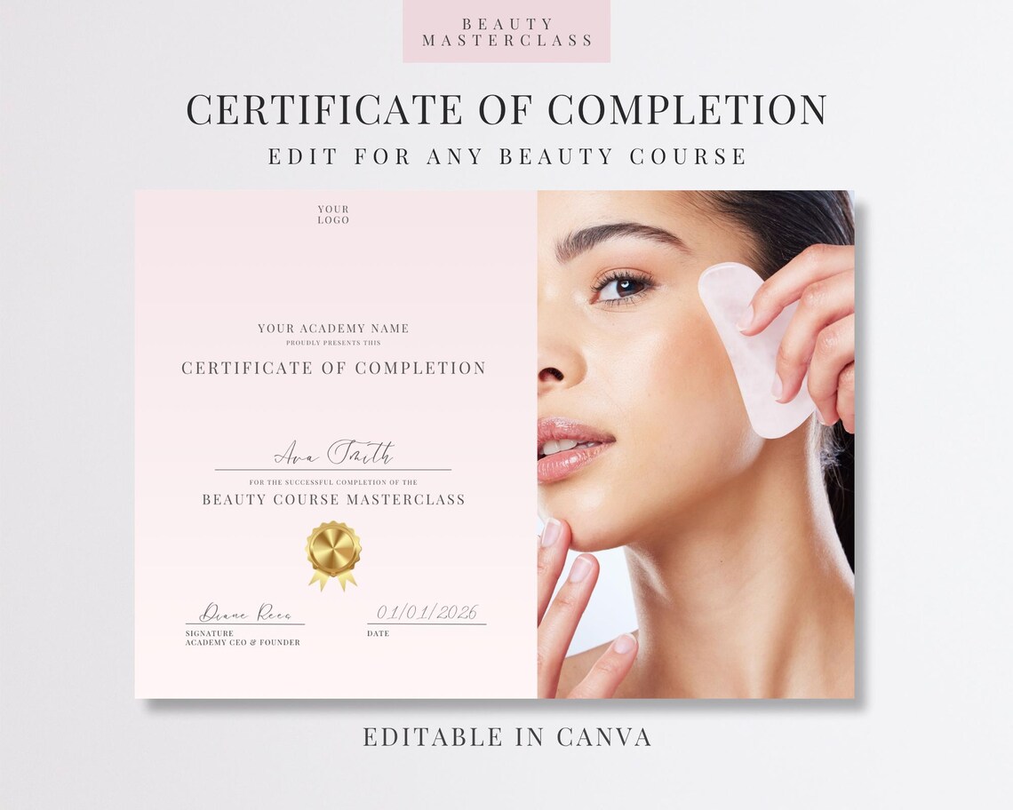 Editable Certificate of Completion Template | Canva Certificate for ...