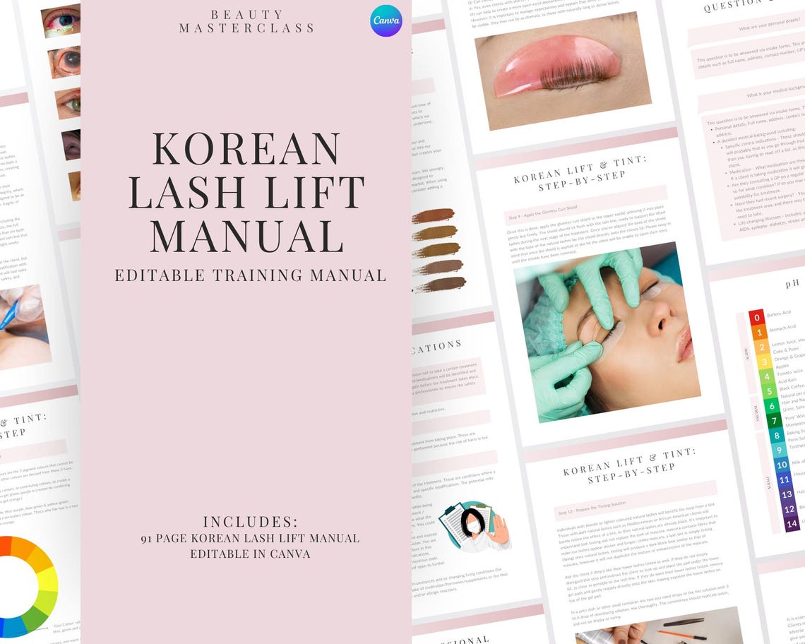 Korean Lash Lift and Tint Training Manual - Editable Guide for Trainers ...
