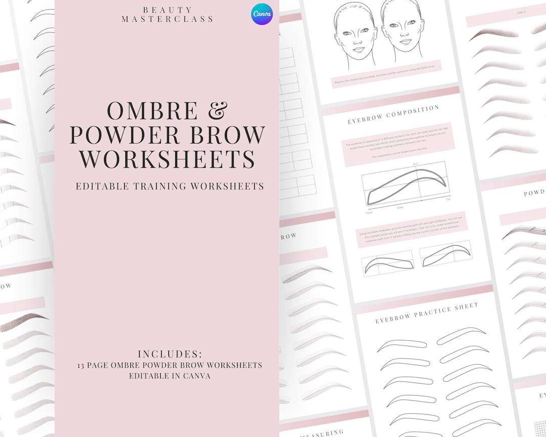 Ombre Powder Brow Training Worksheets | Eyebrow Mapping and ...