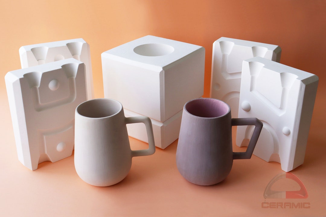 Handleless Cup Plaster Mold + 2 Handles Molds for Slip Casting, Casting ...