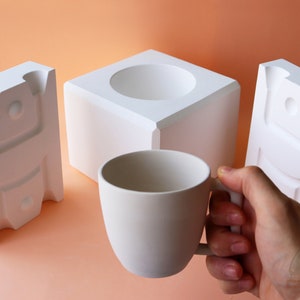Handleless Cup Plaster Mold + 2 Handles Molds for Slip Casting, Casting ...