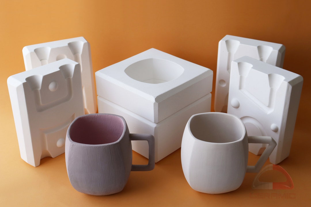 Handleless Cup Plaster Mold + 2 Handles Molds for Slip Casting, Casting ...