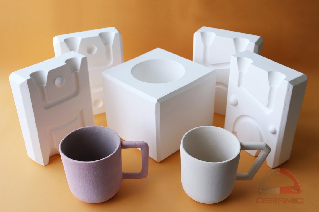 Handleless Cup Plaster Mold + 2 Handles Molds for Slip Casting, Casting ...