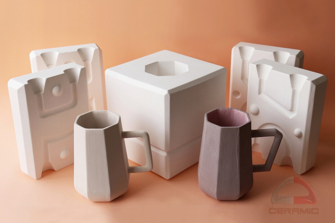 Handleless Cup Plaster Mold + 2 Handles Molds for Slip Casting, Casting ...