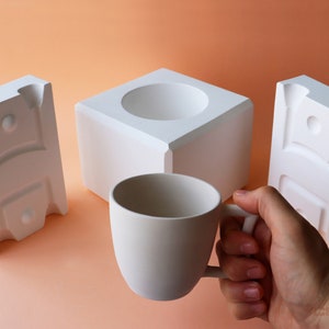 Handleless Cup Plaster Mold + 2 Handles Molds for Slip Casting, Casting Mold, Ceramic Mold ...
