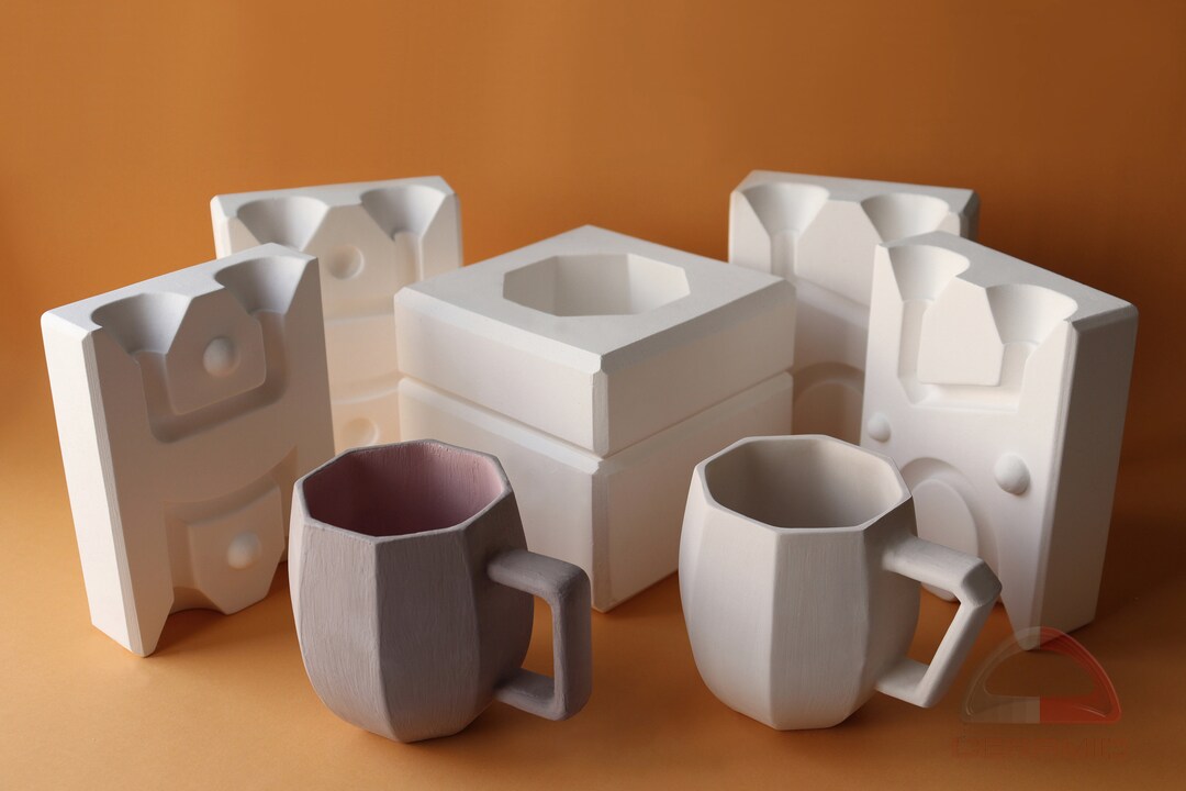 Handleless Cup Plaster Mold + 2 Thick Handles Molds for Slip Casting ...