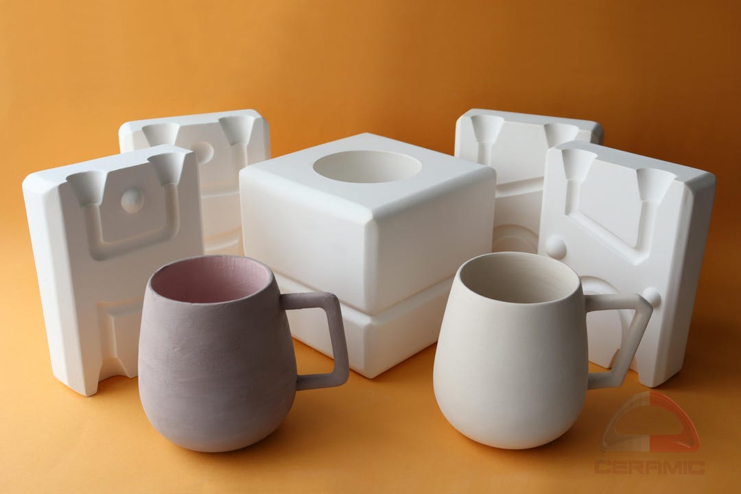 Handleless Cup Plaster Mold + 2 Handles Molds for Slip Casting, Casting ...