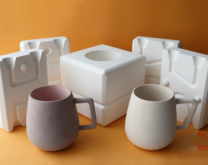 Handleless Cup Plaster Mold + 2 Handles Molds for Slip Casting, Casting ...